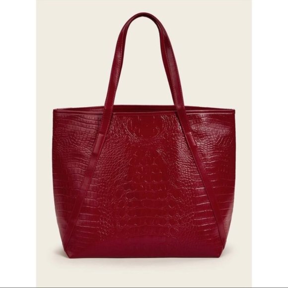 Bags | Large Red Croc Embossed Tote | Poshmark